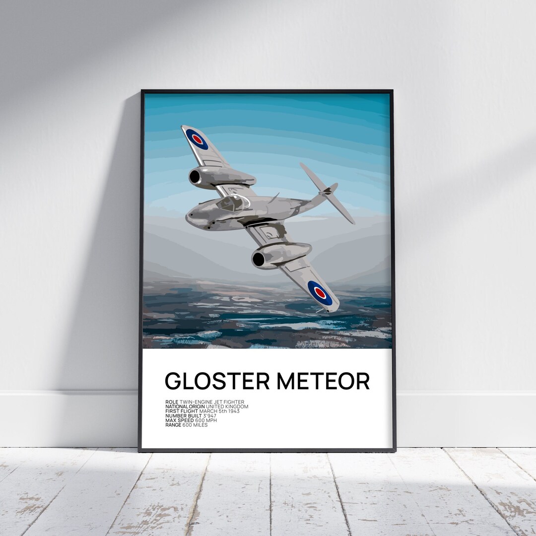 Gloster Meteor Poster, Gloster Meteor Print, Aviation Poster, Fighter ...