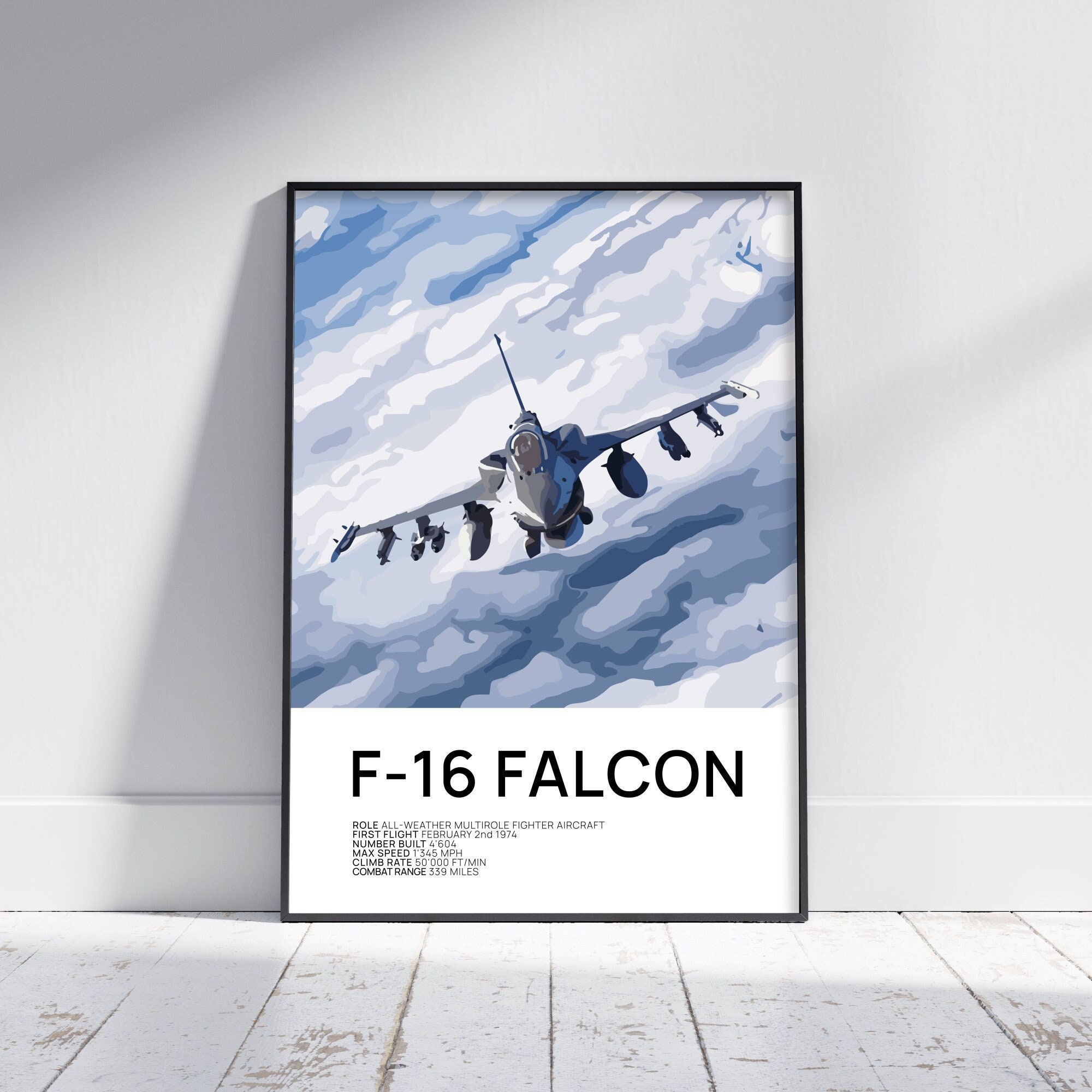 F-16 Falcon Poster F-16 Falcon Print Aviation Poster Fighter Aircraft ...