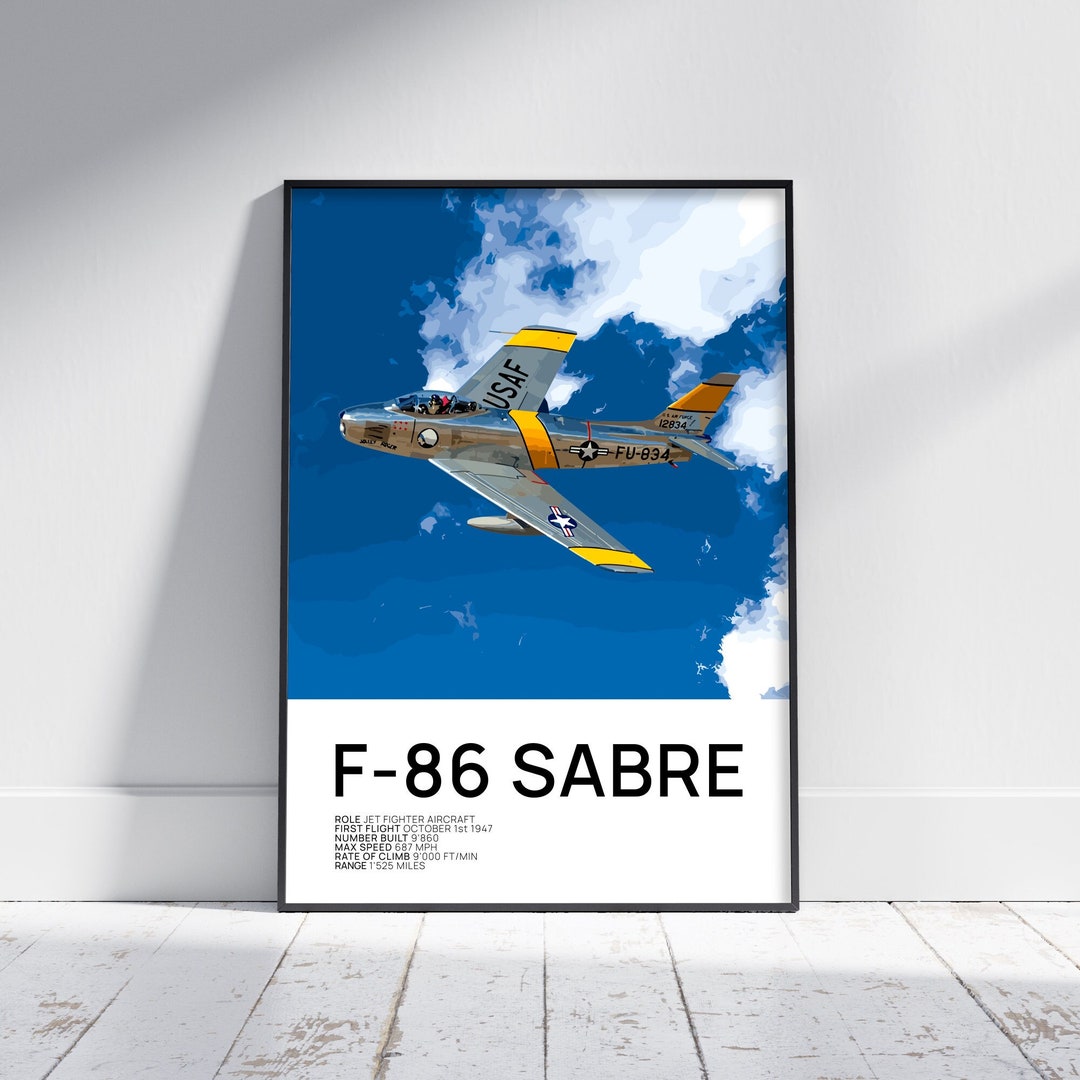 F-86 Sabre Poster Sabre Fighter Jet Print Aviation Poster Fighter ...