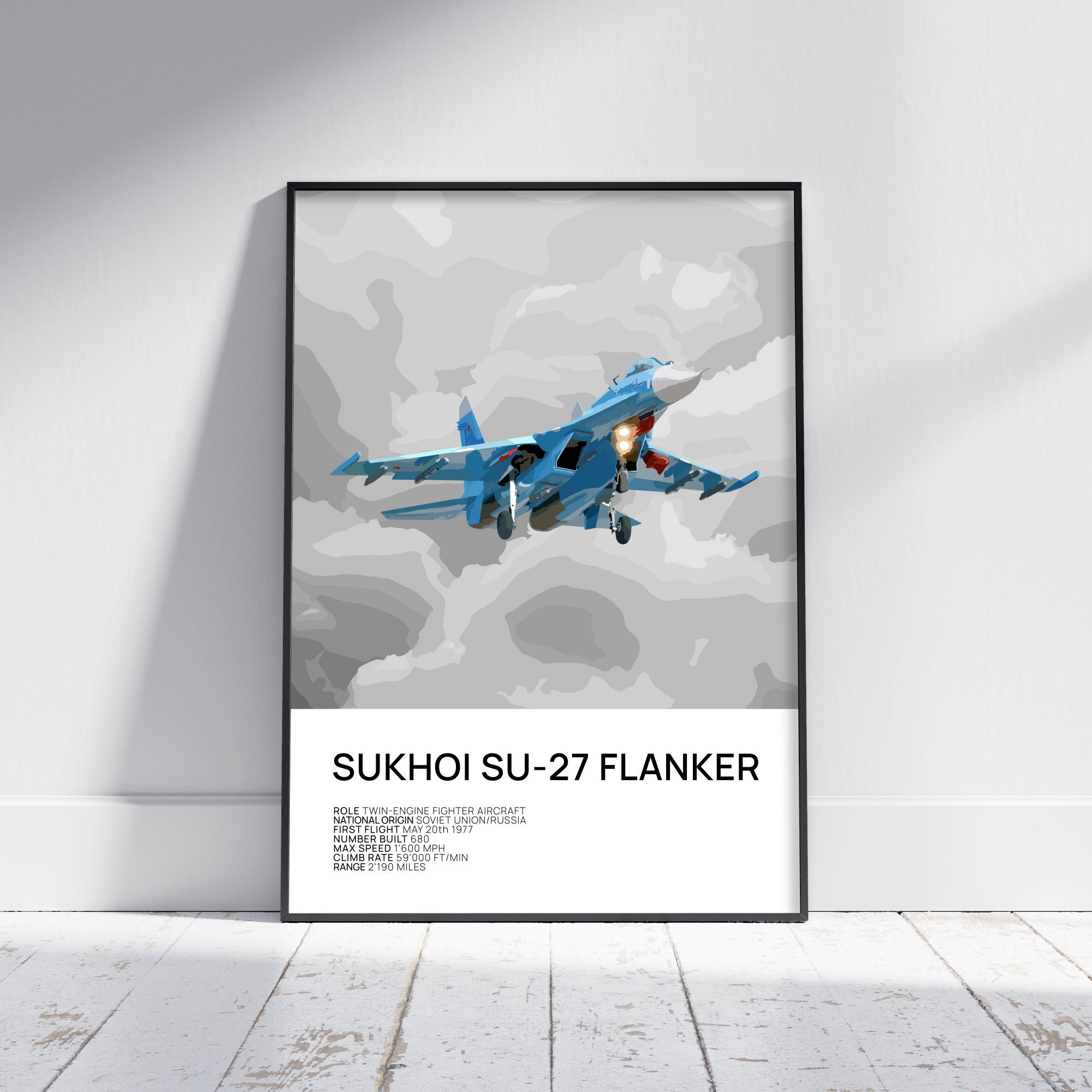 Sukhoi Su-27 Flanker Poster, Sukhoi Su-27 Flanker Print, Aviation ...