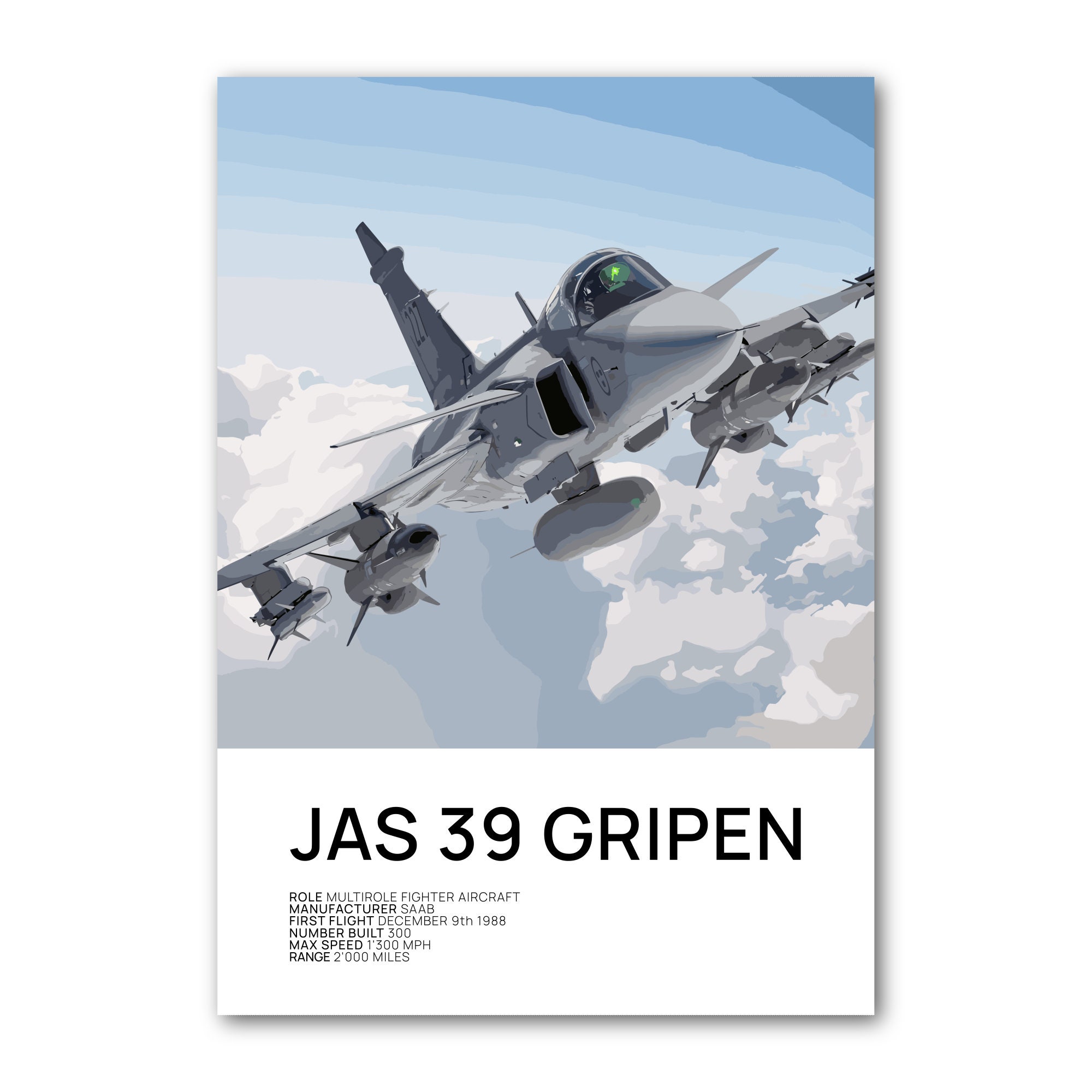 JAS 39 Gripen Poster Saab Gripen Print Aviation Poster Saab Gripen ...