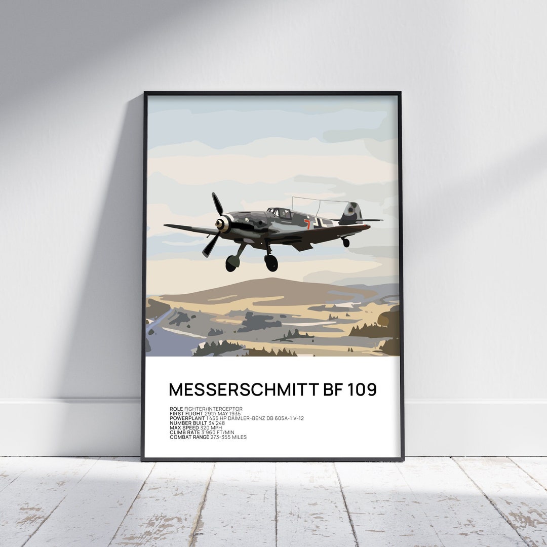 Messerschmitt Bf 109 Poster, BF-109 Print, Aviation Poster, Aviation ...