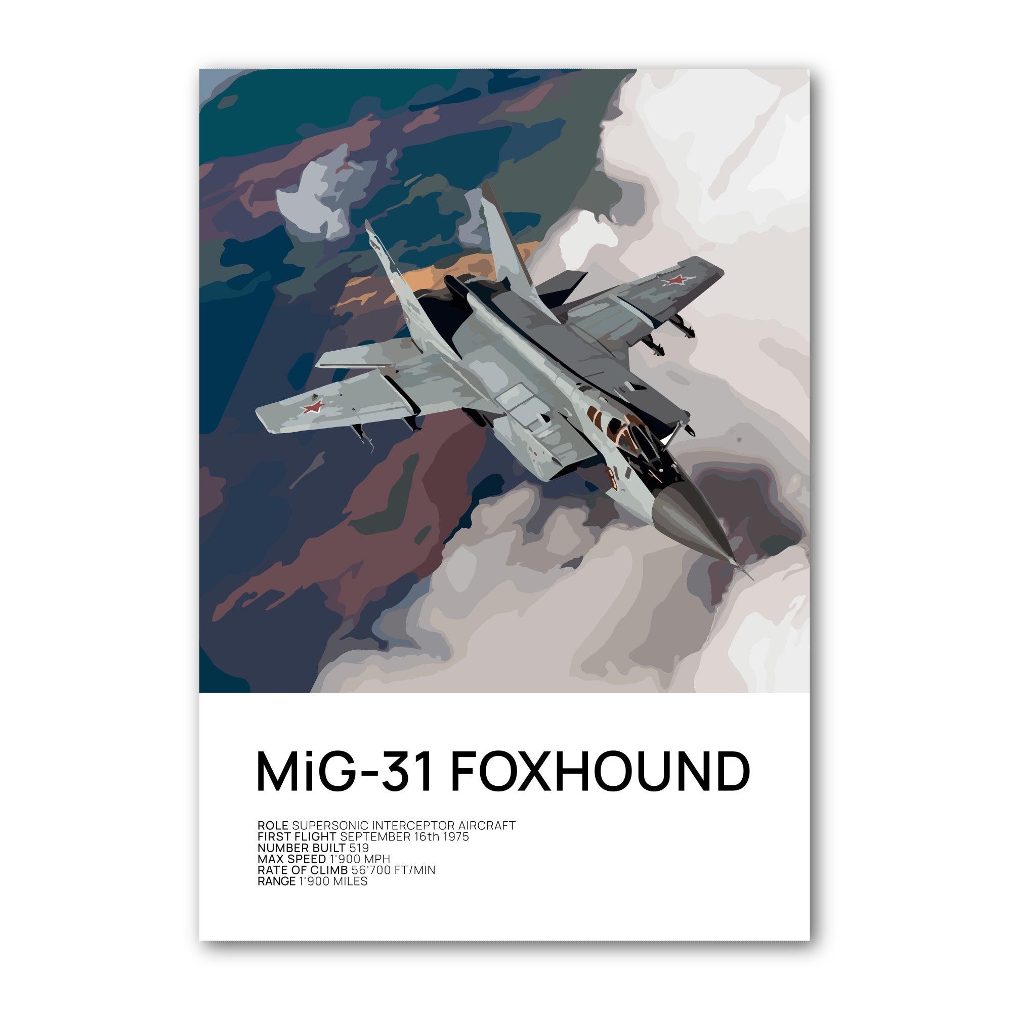 Mig-31 Foxhound Poster Mig-31 Print Mig31 Poster Aviation Poster ...