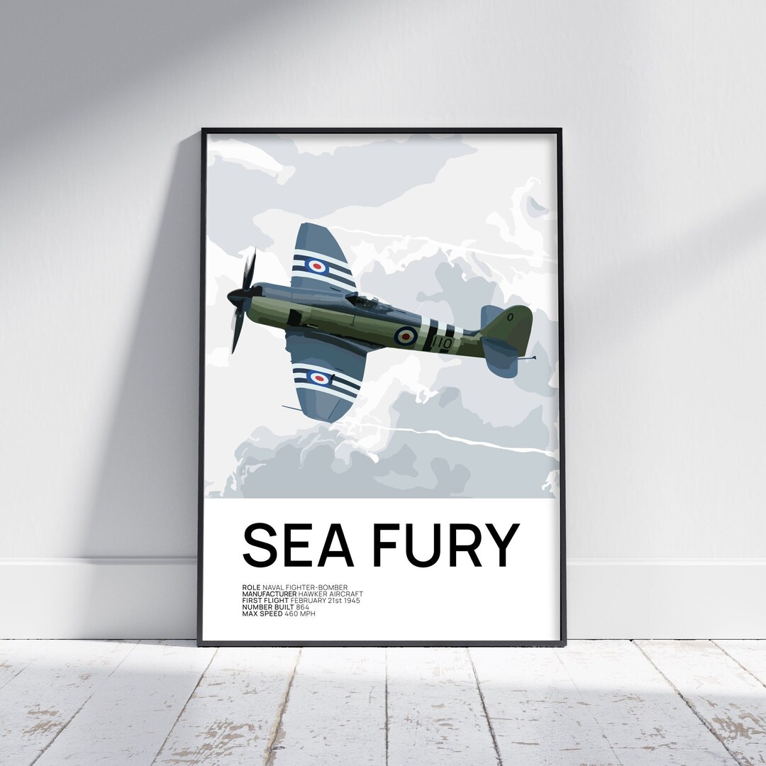 Sea Fury Poster Sea Fury Print Aviation Poster Fighter Aircraft ...