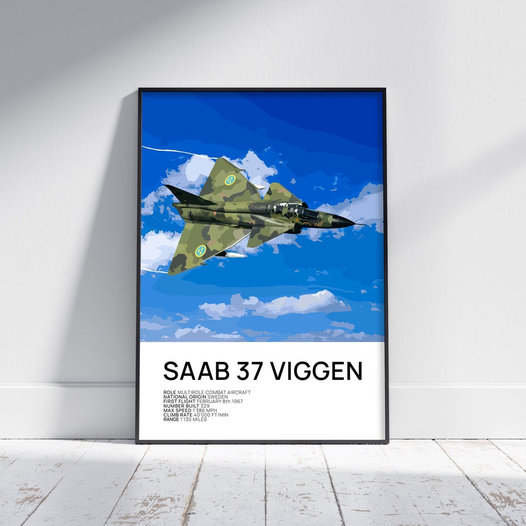 Saab 37 Viggen Poster, Saab Viggen Print, Aviation Poster, Fighter ...
