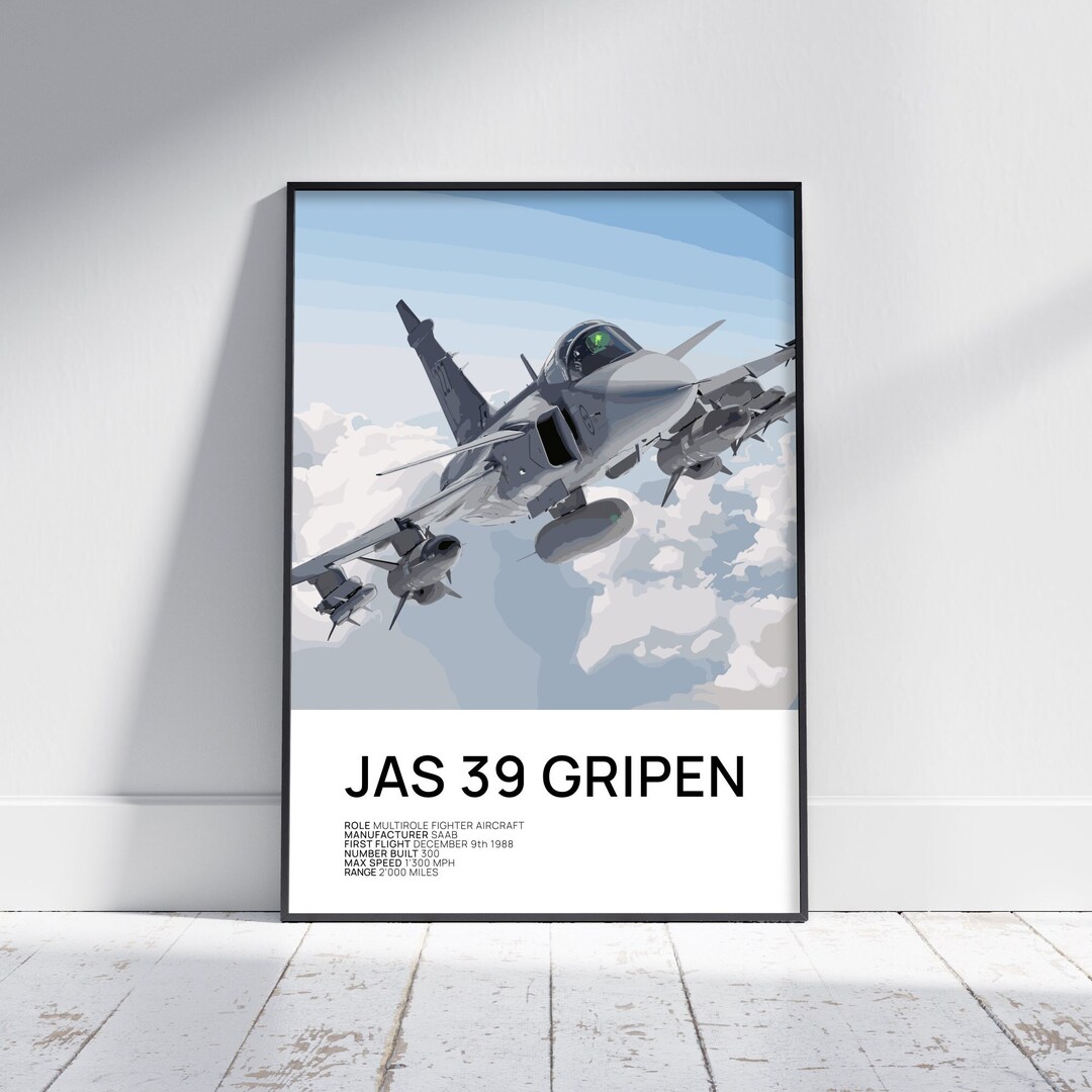 JAS 39 Gripen Poster Saab Gripen Print Aviation Poster Saab Gripen ...