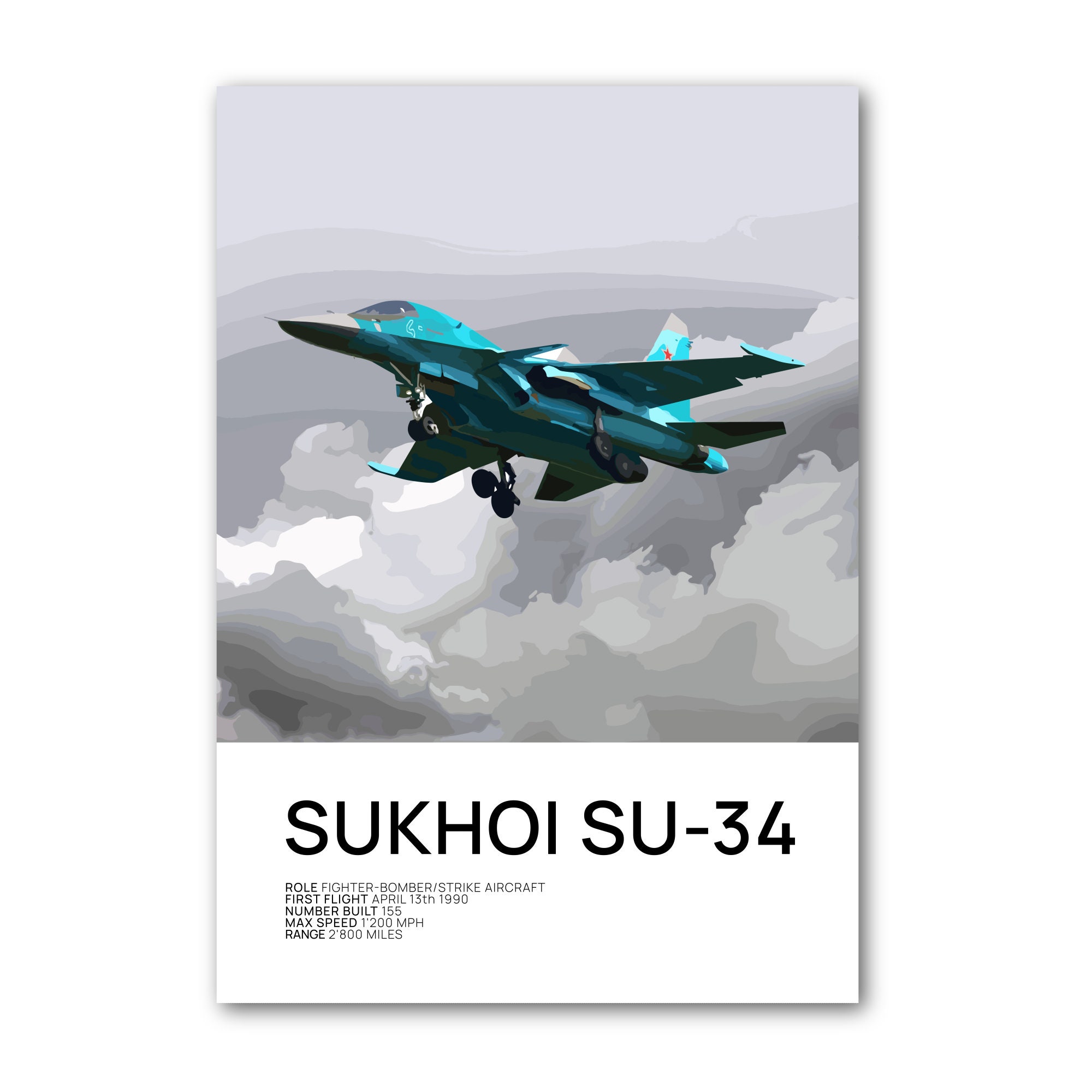 Sukhoi Su-34 Poster, X Print, Aviation Poster, Fighter Aircraft ...