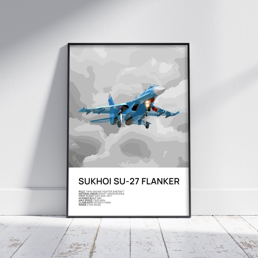 Sukhoi Su-27 Flanker Poster Sukhoi Su-27 Flanker Print Aviation Poster ...
