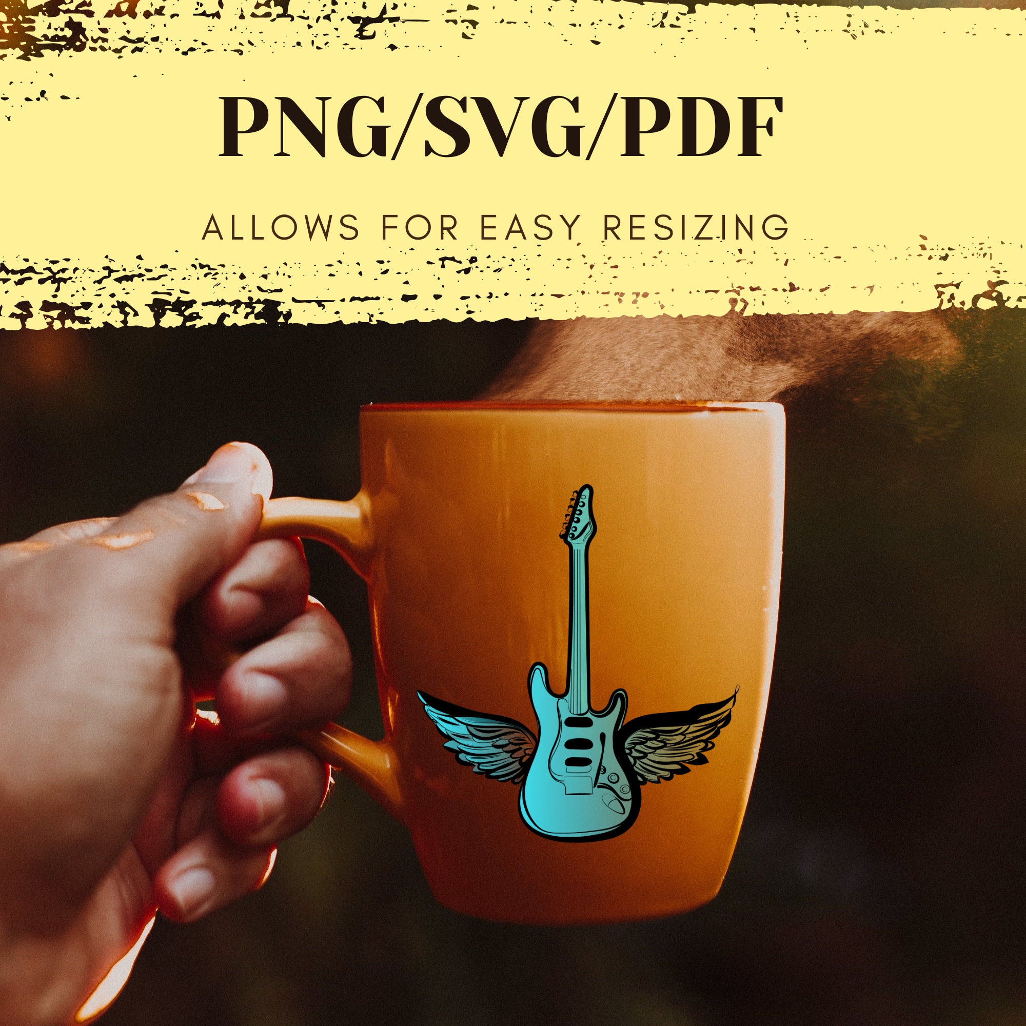 Winged Guitar Art Instant Download Music Decor Hand-drawn Blue Electric ...