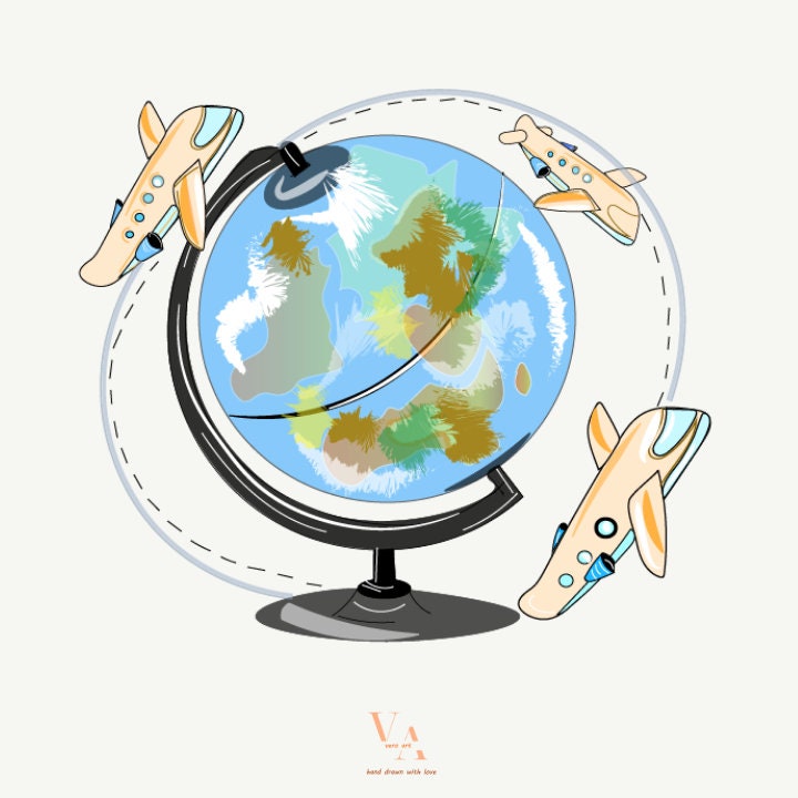 Flying Adventure World Map Cartoon Illustration. Dreamy Globe Trotter ...