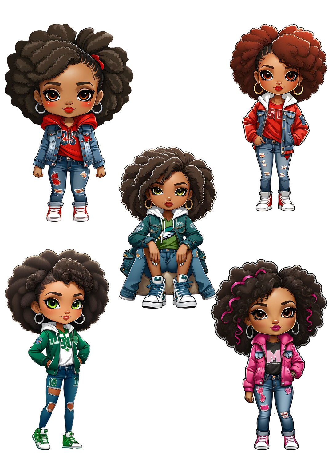 Chibi Afro Hair 10 Woman Transparent Pngs Modern Print on Demand ...