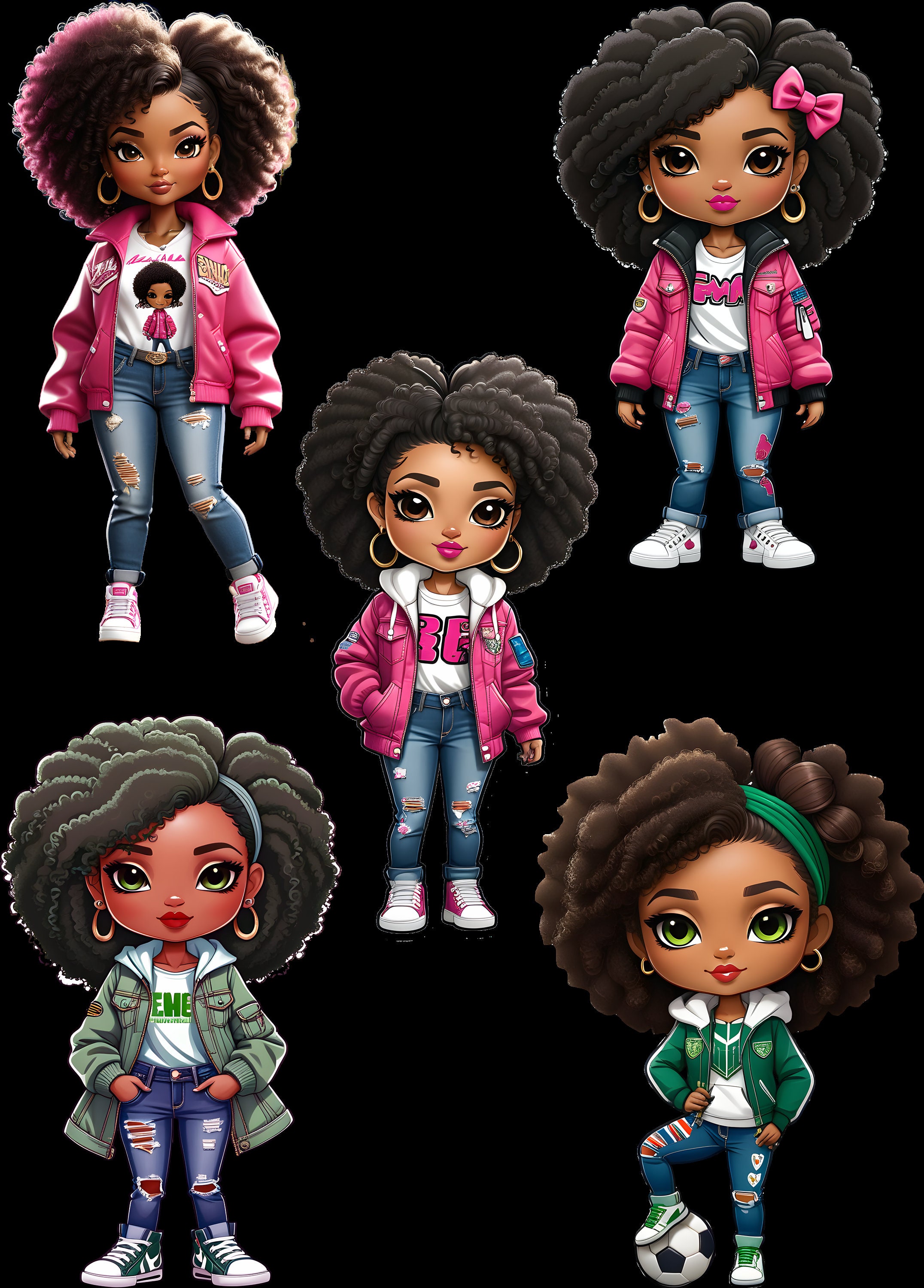 Chibi Afro Hair 10 Woman Transparent Pngs Modern Print on Demand ...