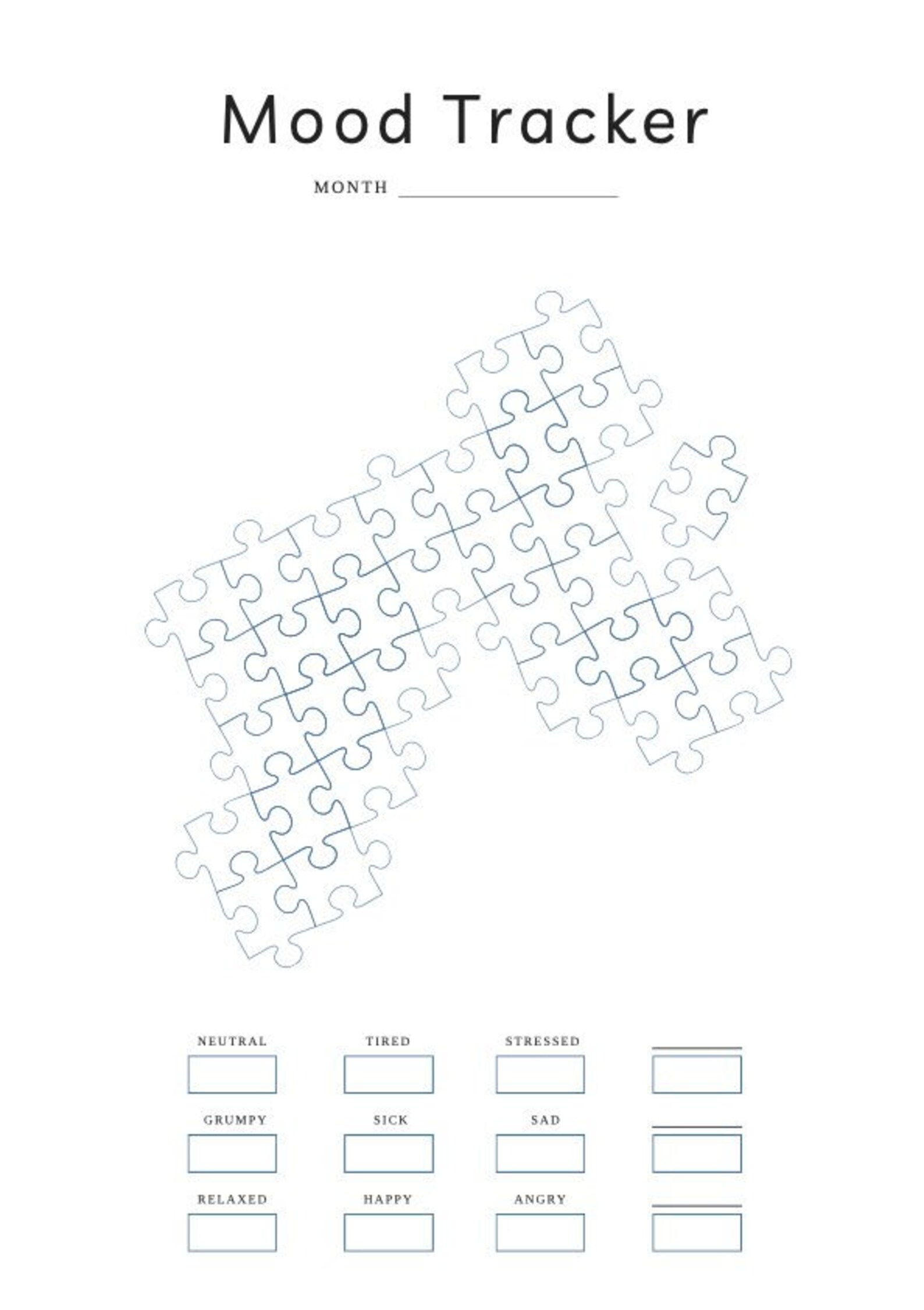 Mood Tracker PDF - Puzzle Pieces Emotion Planner - Monthly Journal ...