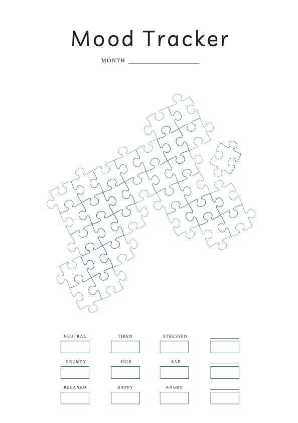 Mood Tracker PDF - Puzzle Pieces Emotion Planner - Monthly Journal ...