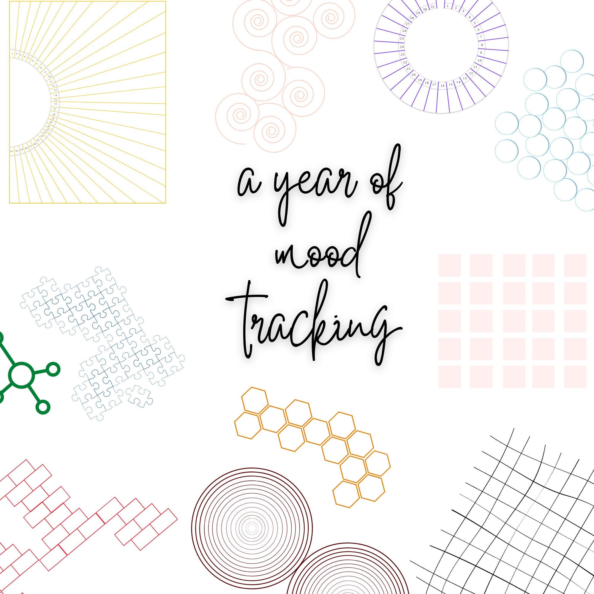Printable Mood Tracker Bundle PDF - 12 Months of Design Templates ...
