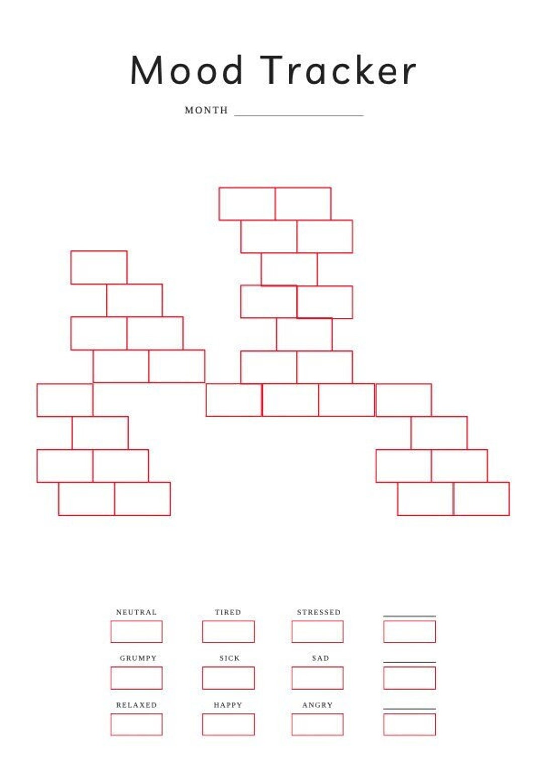 Mood Tracker Printable PDF - Brick Emotion Planner - Monthly Journal ...