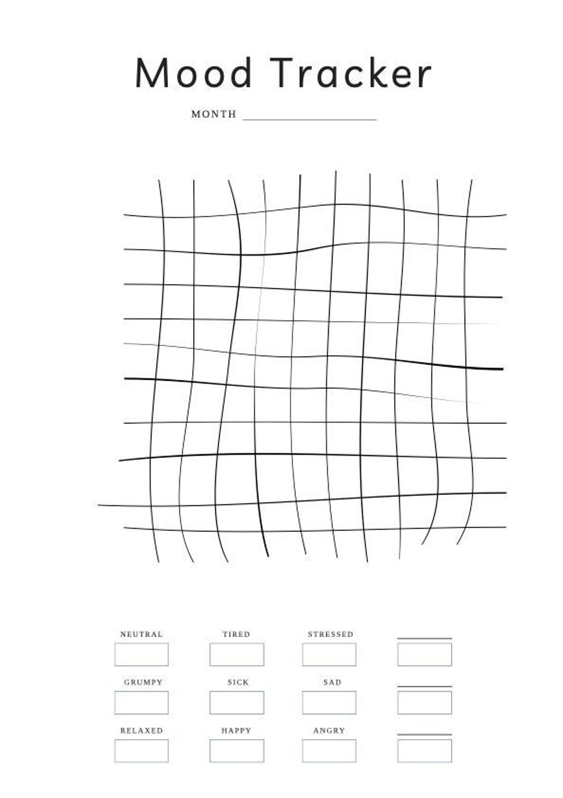 Mood Tracker Printable PDF - Squiggle Grid Emotion Planner - Monthly ...