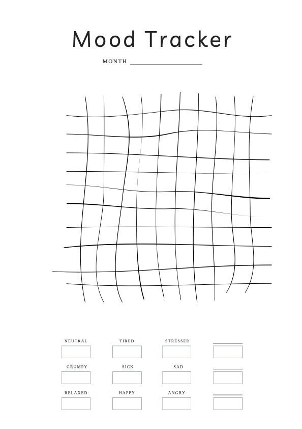 Mood Tracker Printable PDF - Squiggle Grid Emotion Planner - Monthly ...