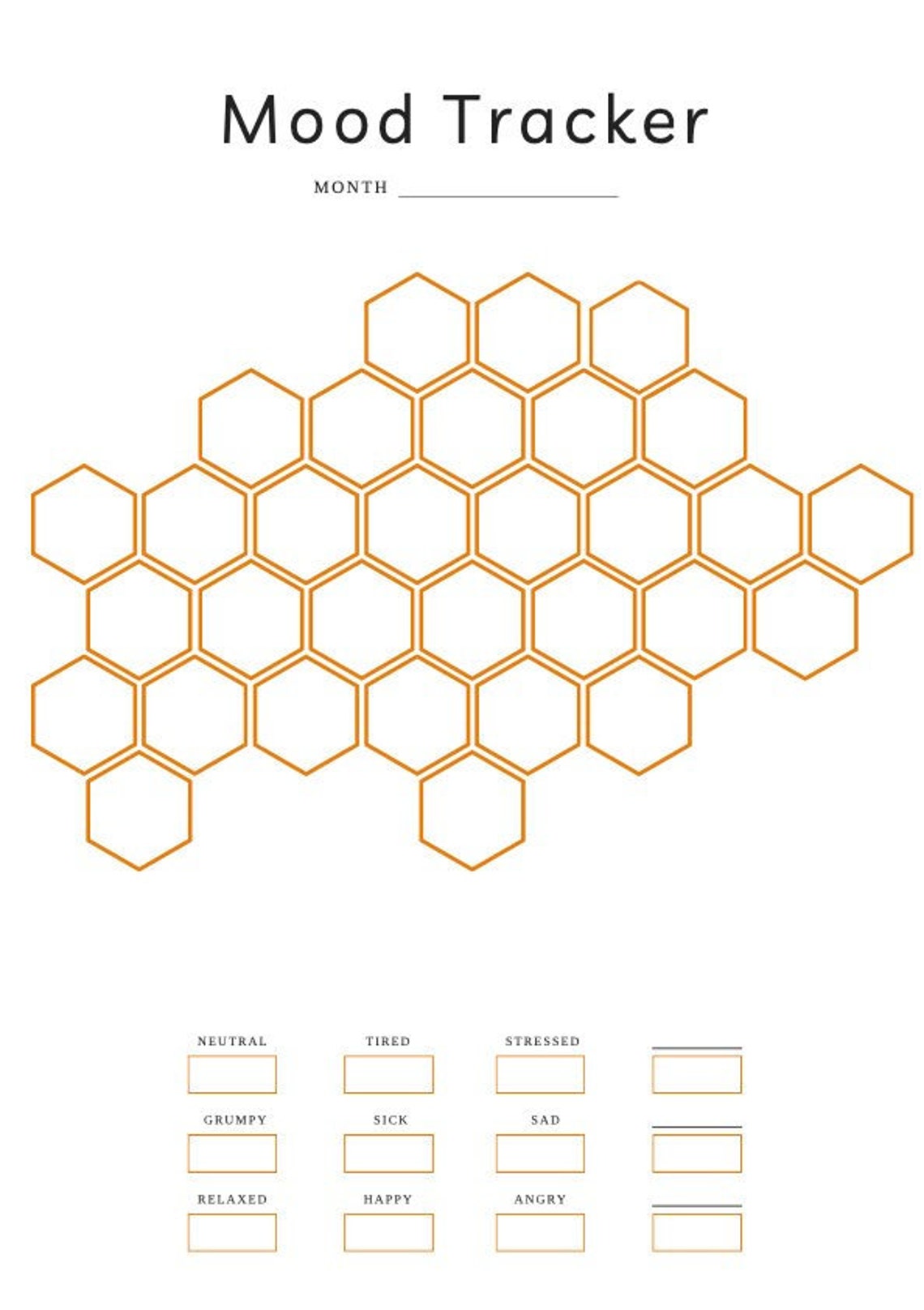 Mood Tracker PDF - Honeycomb Emotion Planner - Monthly Journal ...
