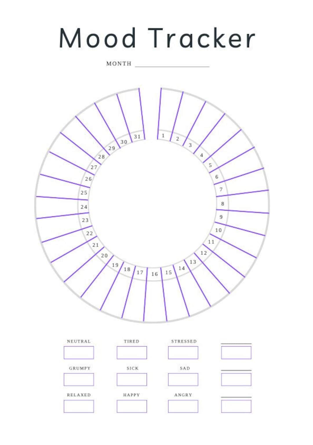 Mood Tracker Printable PDF - Circle Emotion Planner - Monthly Journal ...