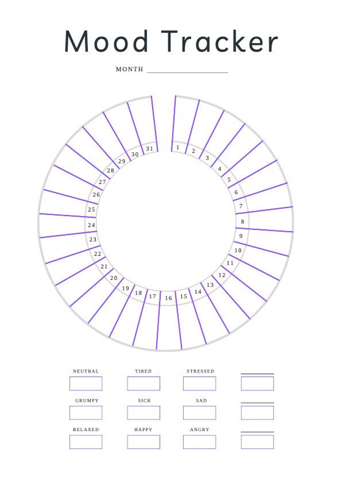 Mood Tracker Printable PDF - Circle Emotion Planner - Monthly Journal ...