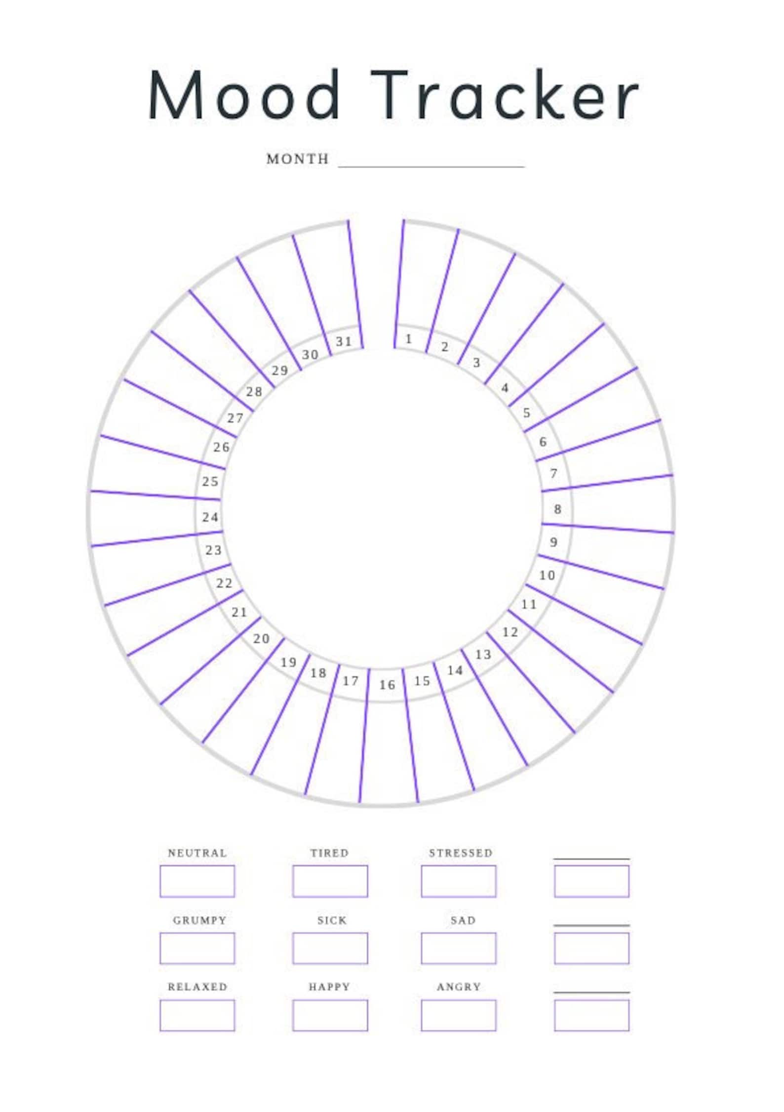 Mood Tracker Printable PDF - Circle Emotion Planner - Monthly Journal ...