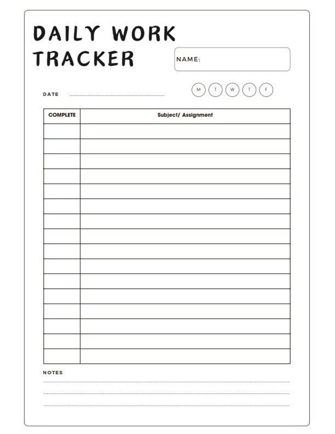 Homeschool Work Tracker DIGITAL PRINT , Subject Tracker, Assignment ...