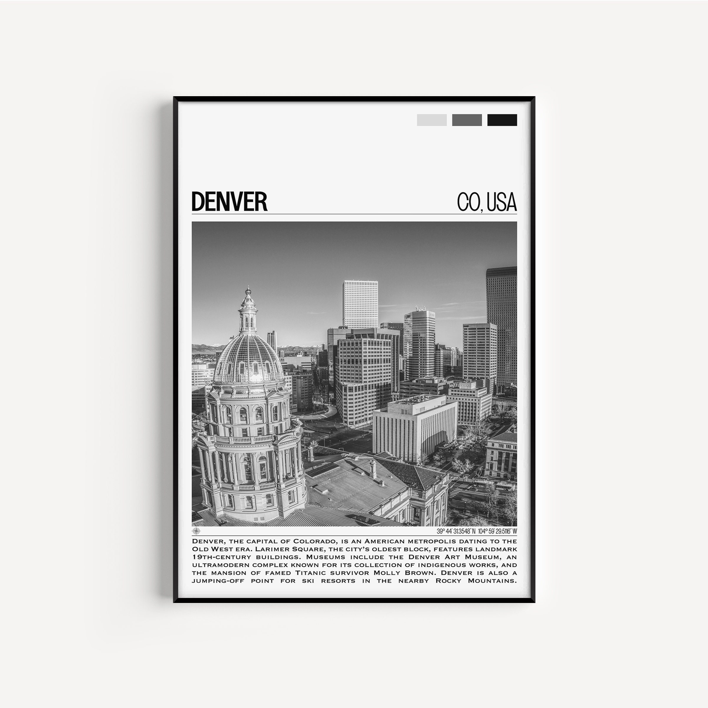 Denver Print Black and White 1, Denver Wall Art, Denver Poster, Denver ...