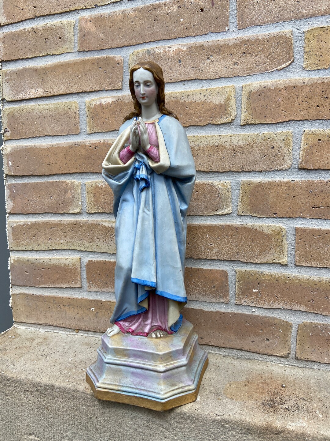 Rare Maria Mary Madonna Virgin Statue in Polychrome Earthenware ...