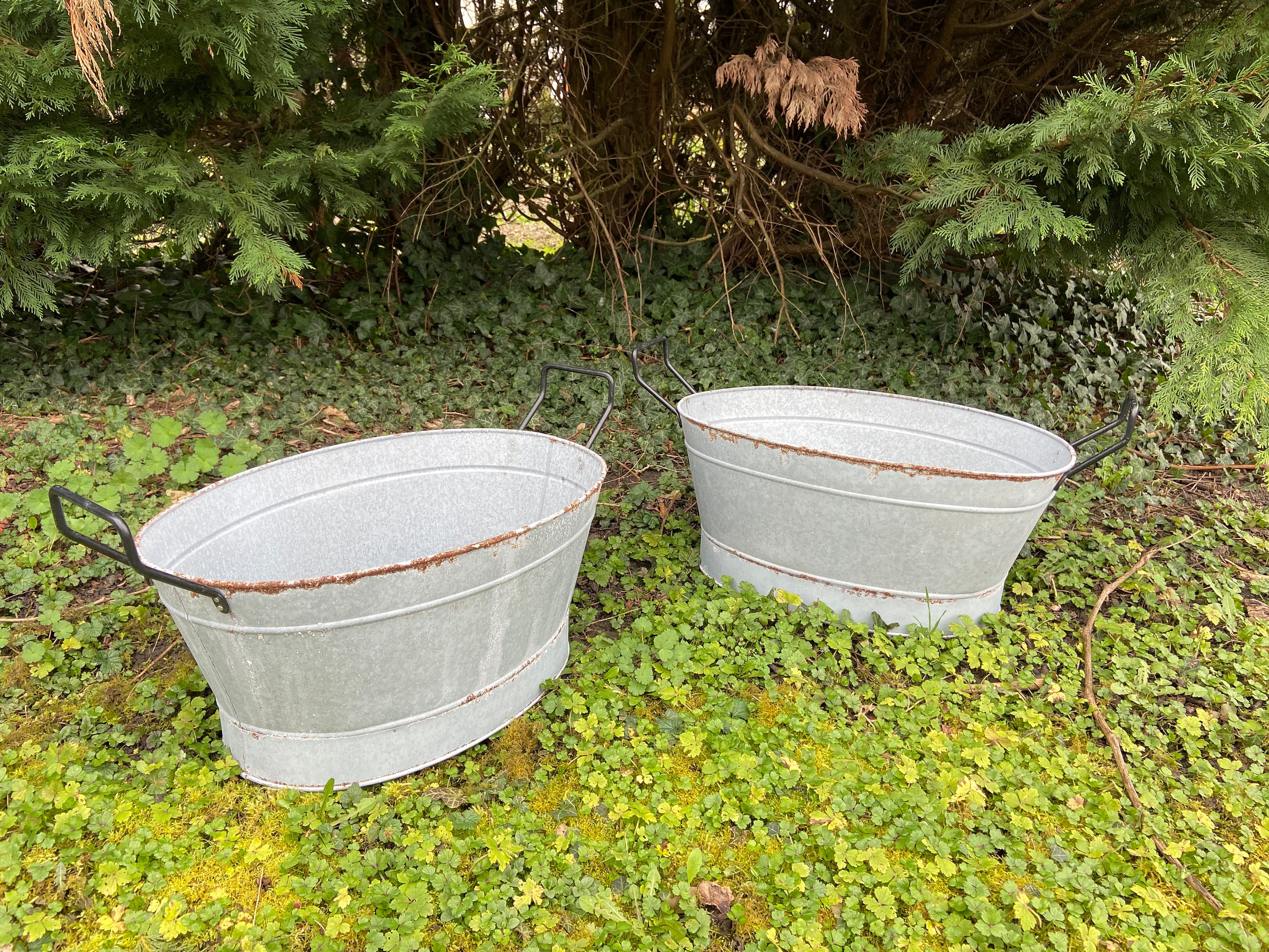 Washing Basin Galvanized Zinc Vintage Bathtub Flower Box Planter French ...