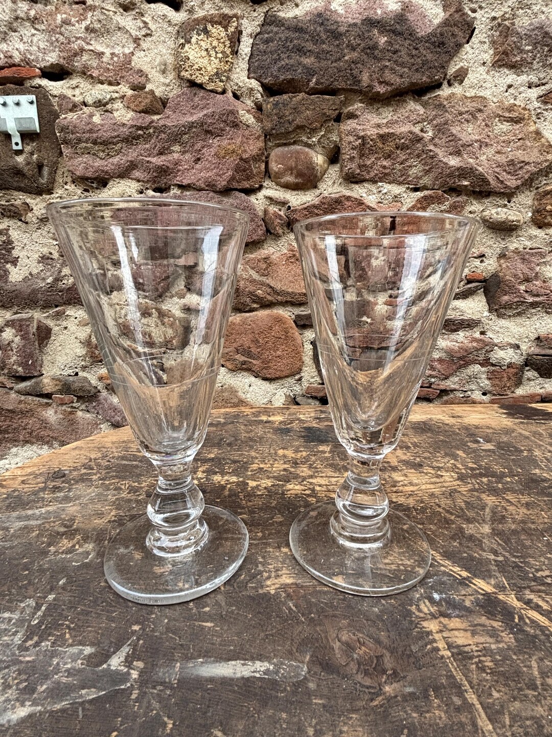 Antique Glass Absinthe Goblets, Tall French Striated Aperitif Glasses ...