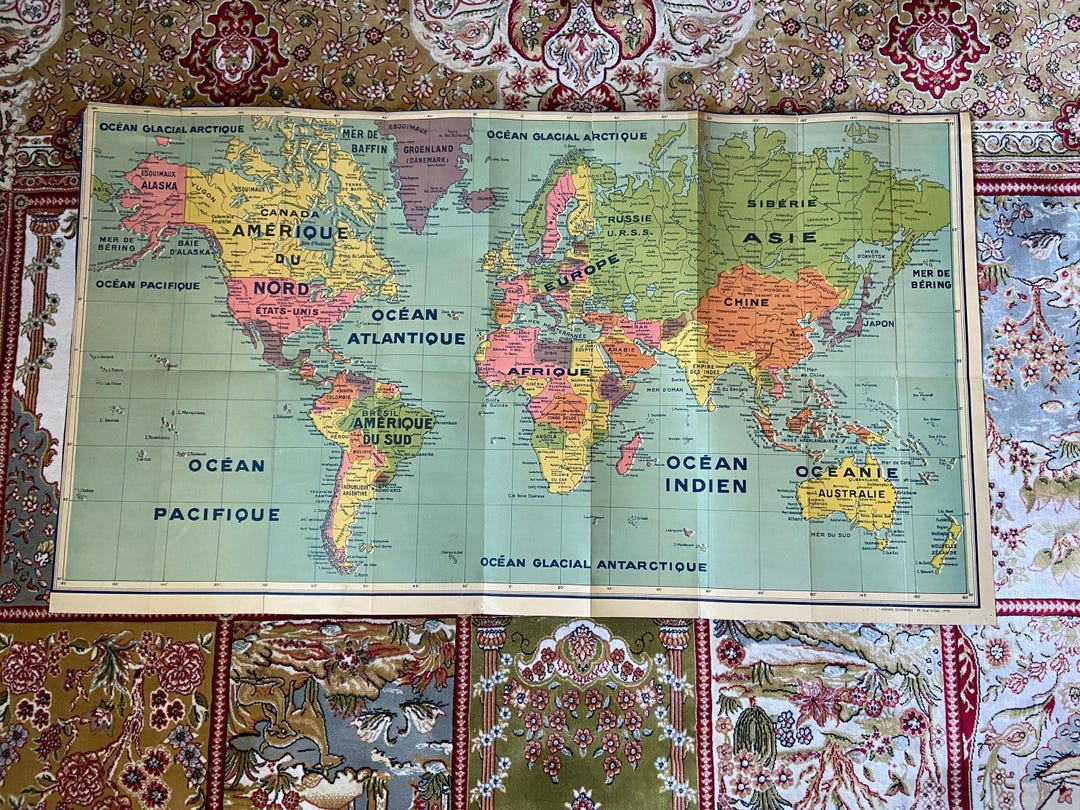 Old Map Historical Lithograph the Whole World in One Map Edition Agence ...