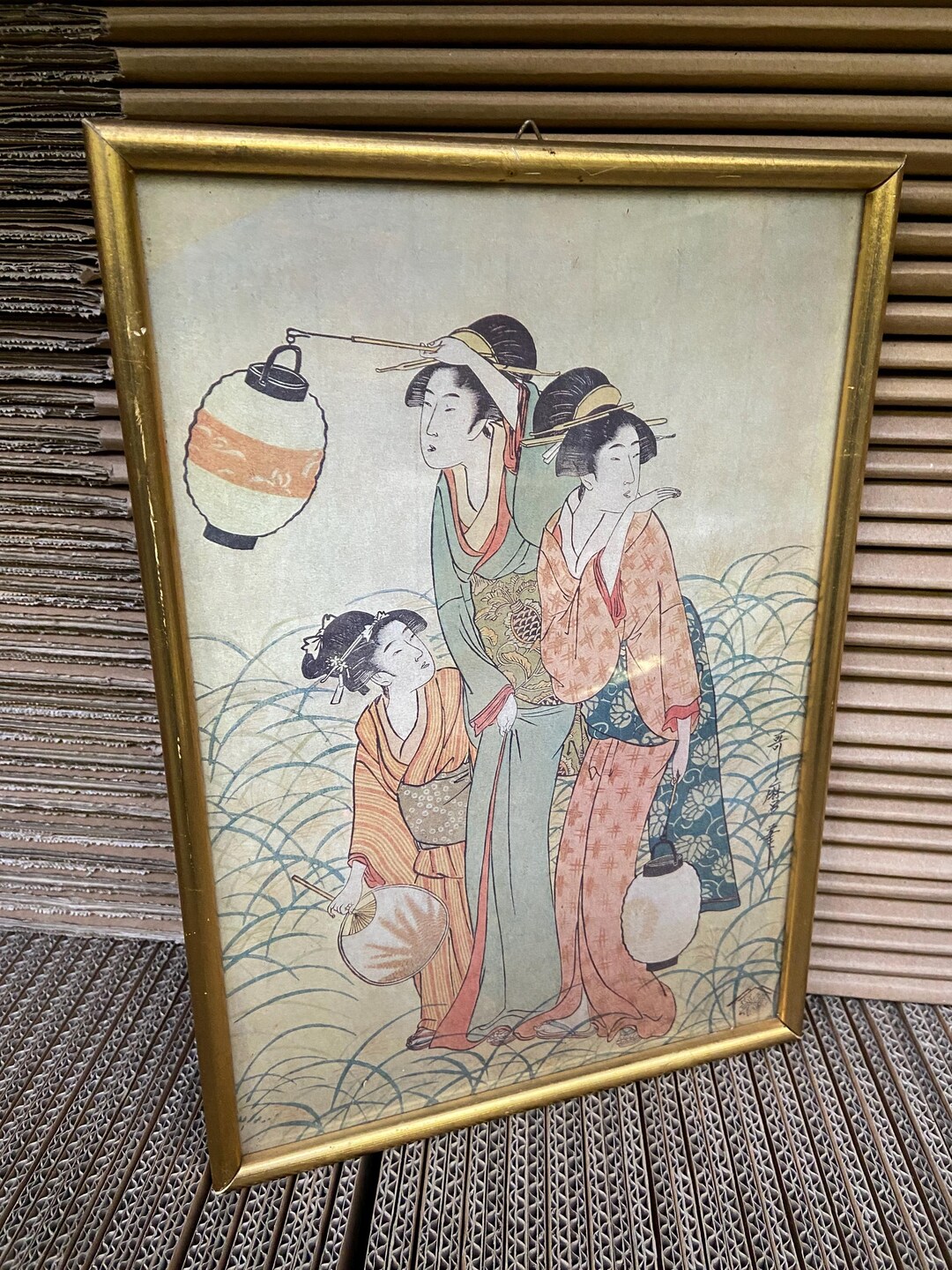 Old Framed Lithograph Japanese Print Torii Kiyonaga Kijomasu.harunobu ...