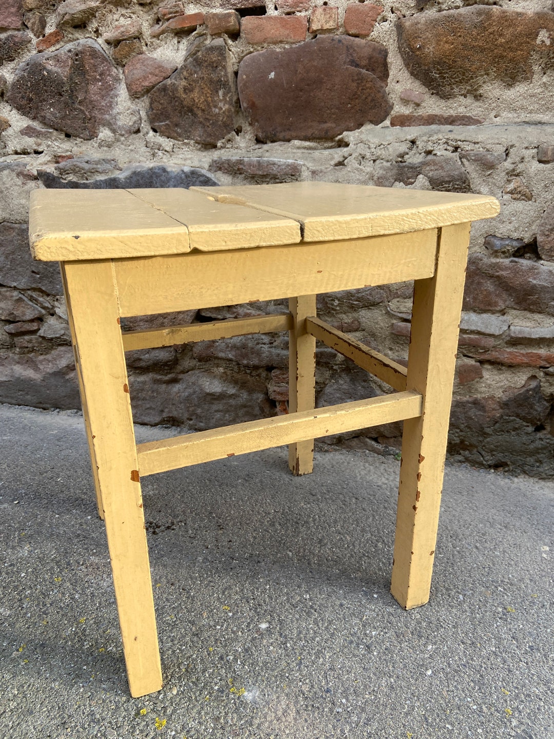 Old Rustic Ottoman Stool Wood 1950 French Hocker Farmer Stool Boho ...