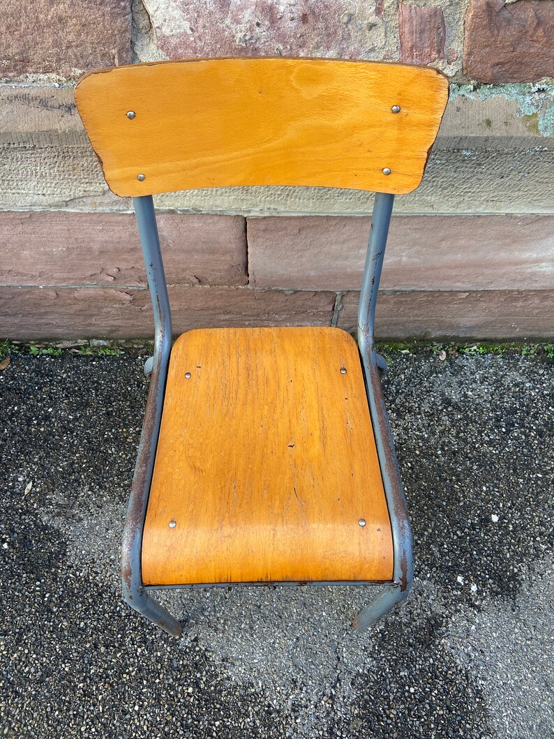 4 Vintage School Chairs in Metal and Wood, Mid-century Design, Vintage ...