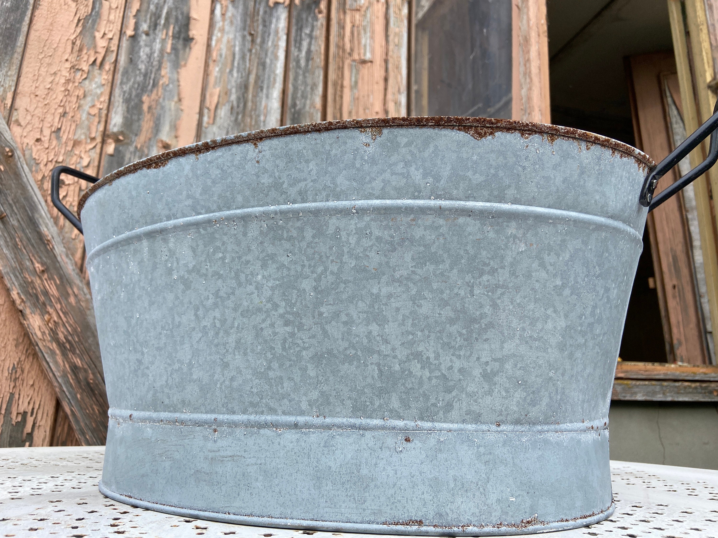 Washing Basin Galvanized Zinc Vintage Bathtub Flower Box Planter French ...