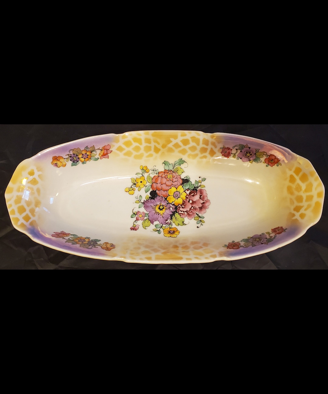 Vintage Celebrate German Lusterware Floral Giraffe Print 11.5 Inch Oval ...