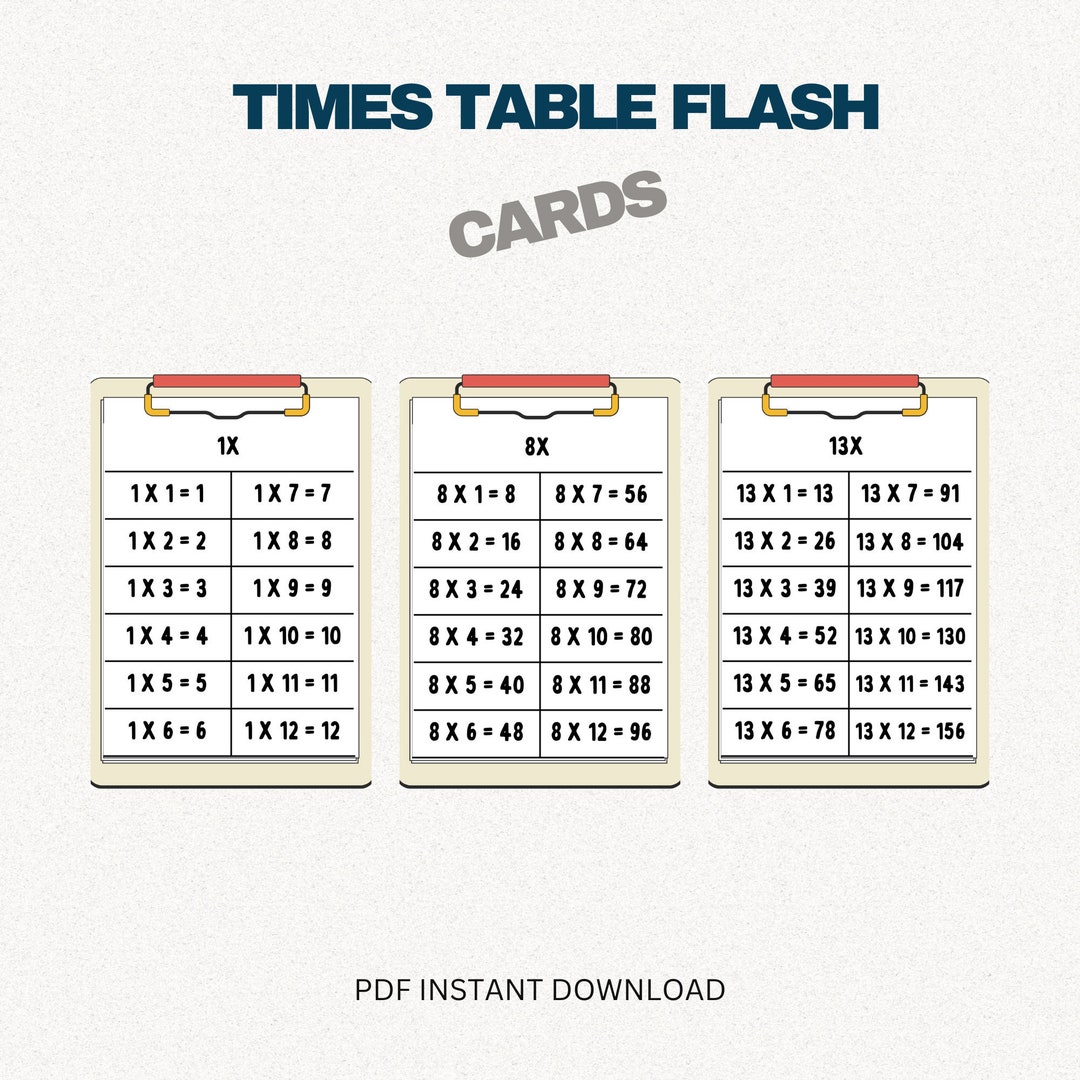 Times Table Flash Cards, Multiplication Chart 1 to 20, Times Table ...