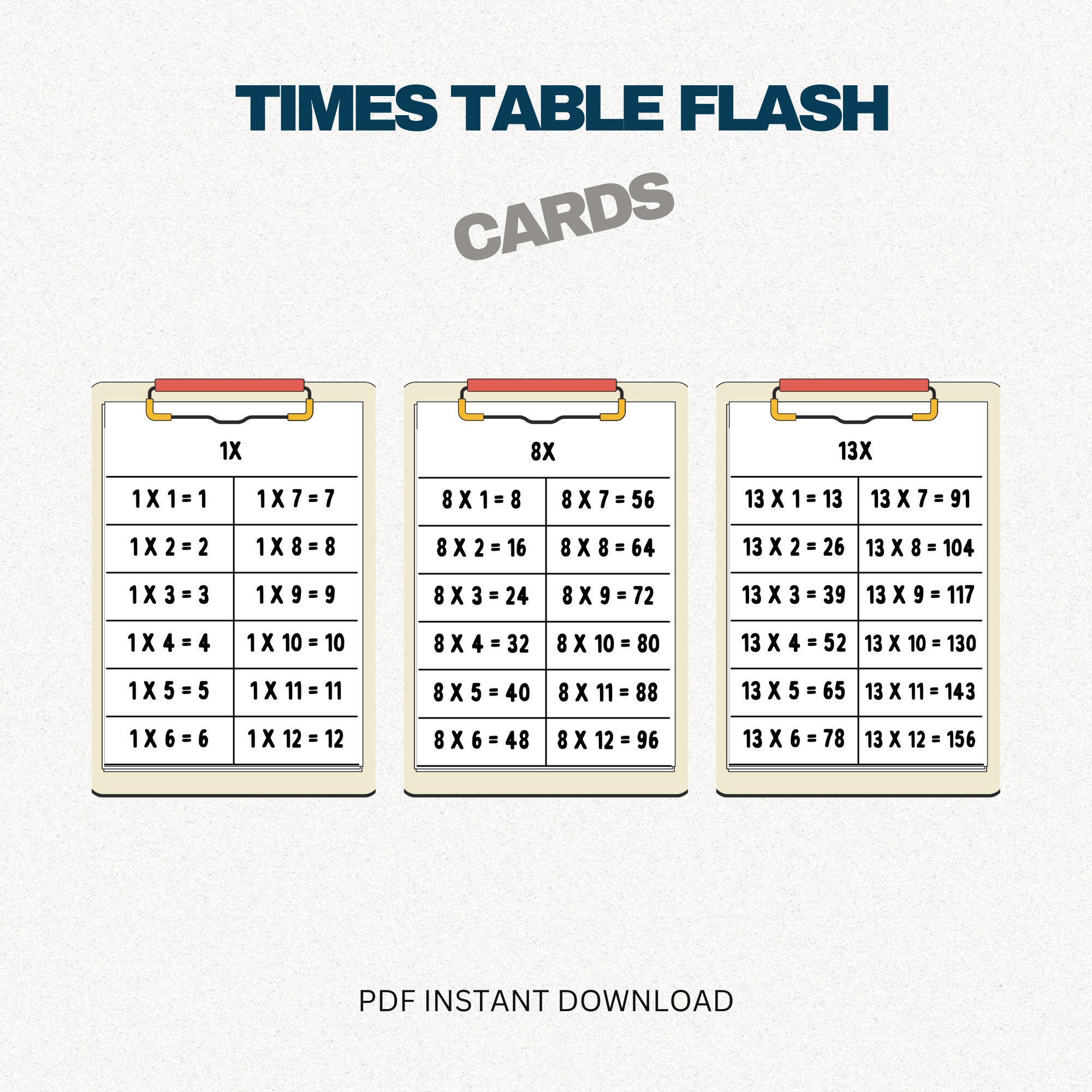 Times Table Flash Cards, Multiplication Chart 1 to 20, Times Table ...