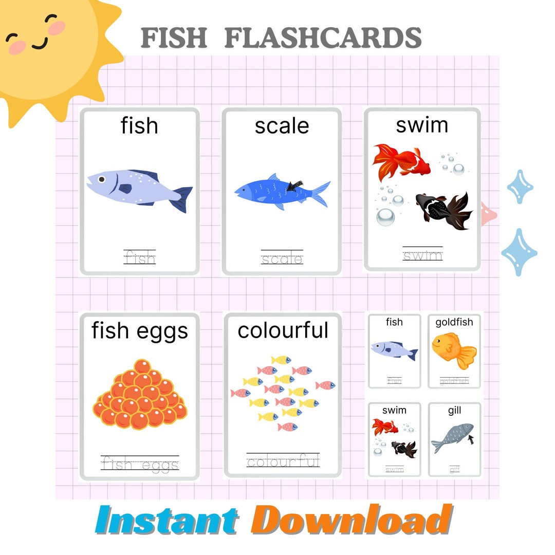 Printable Flashcards About Fish, 20 Words Cards, Tracing Word - Etsy