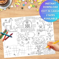 Custom Farm Colouring Page Activity Sheet Placemat Party Favours ...