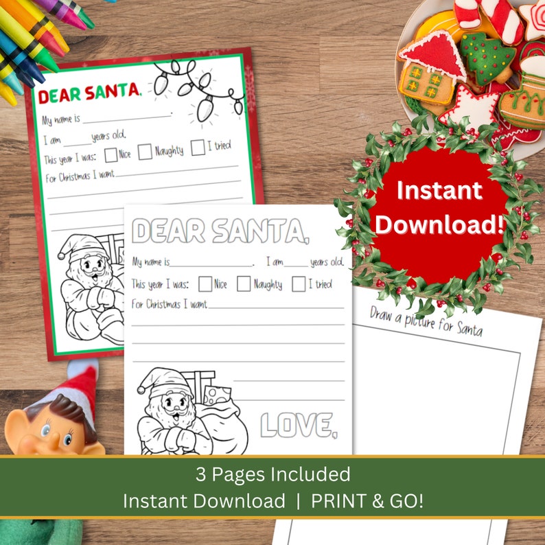 Letter to Santa Coloring Page, Printable Dear Santa Letter, Christmas ...