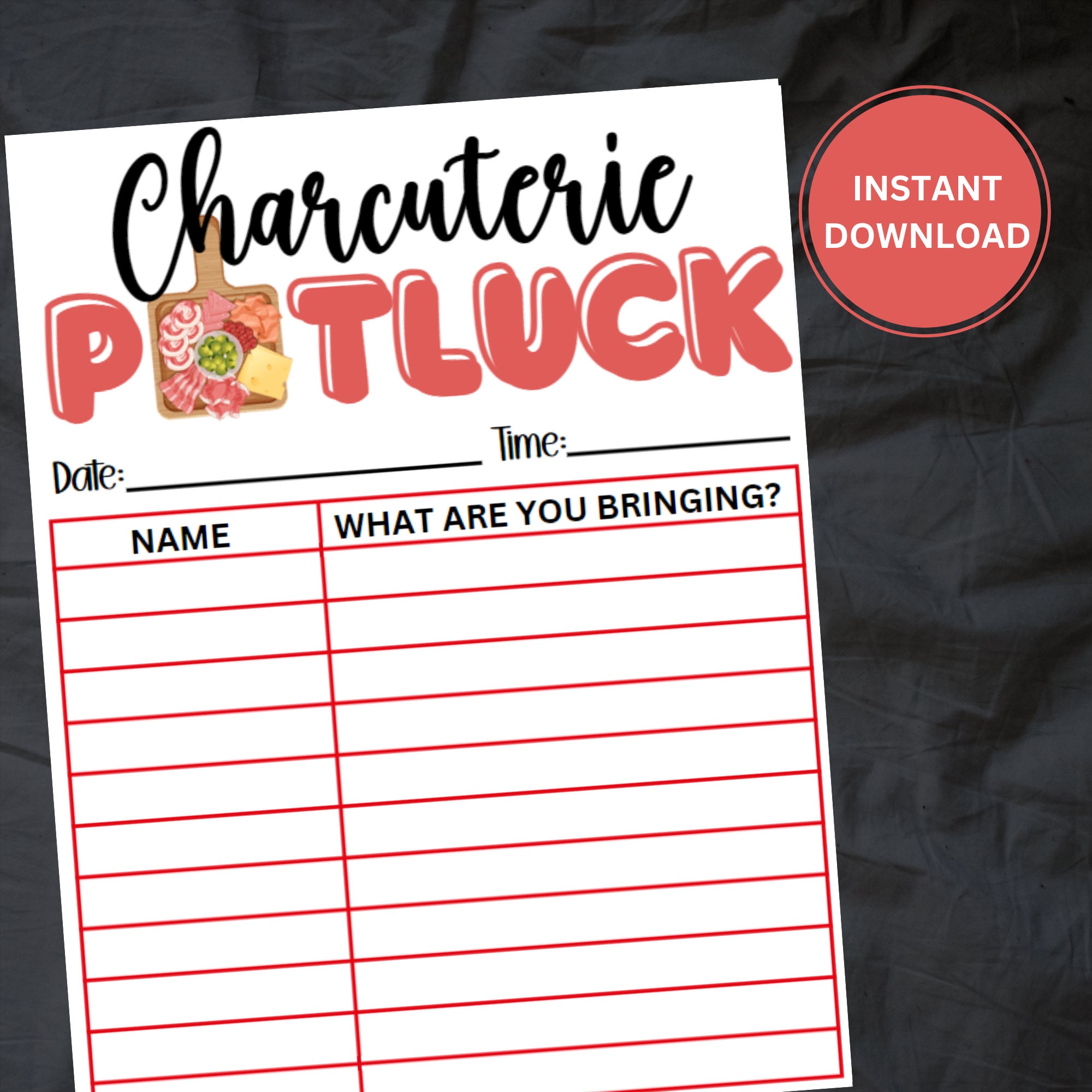 Printable Potluck Sign-up Sheet | Charcuterie | Charcuterie Potluck ...