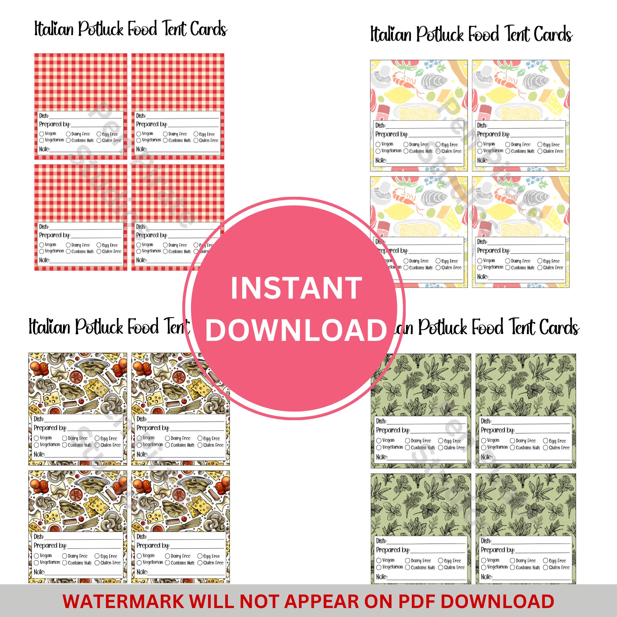 Downloadable Potluck Table Tent Cards | Italian | Office Potluck ...