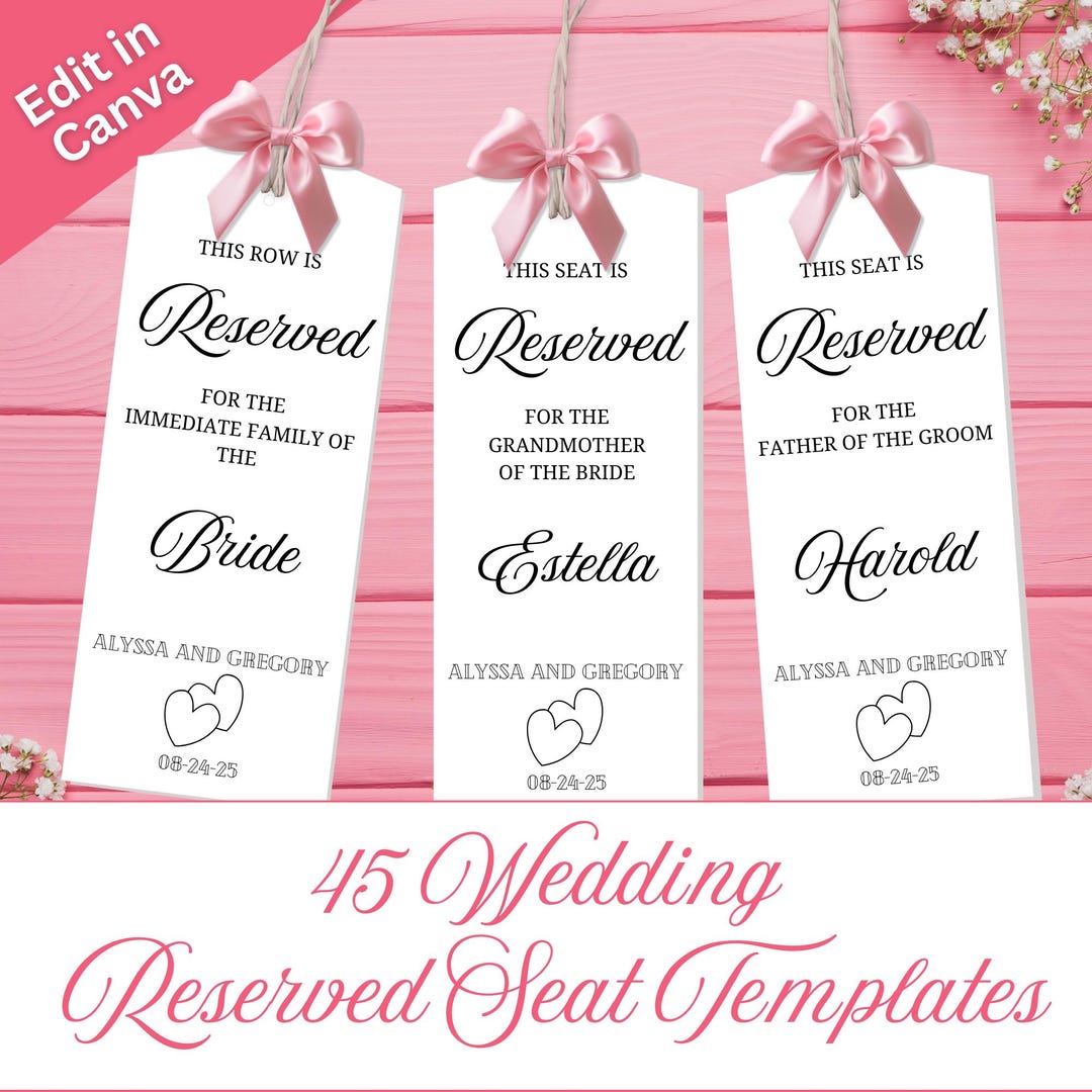 Editable Seating Tag Template, Reserved Seating Tags, Wedding Seating ...