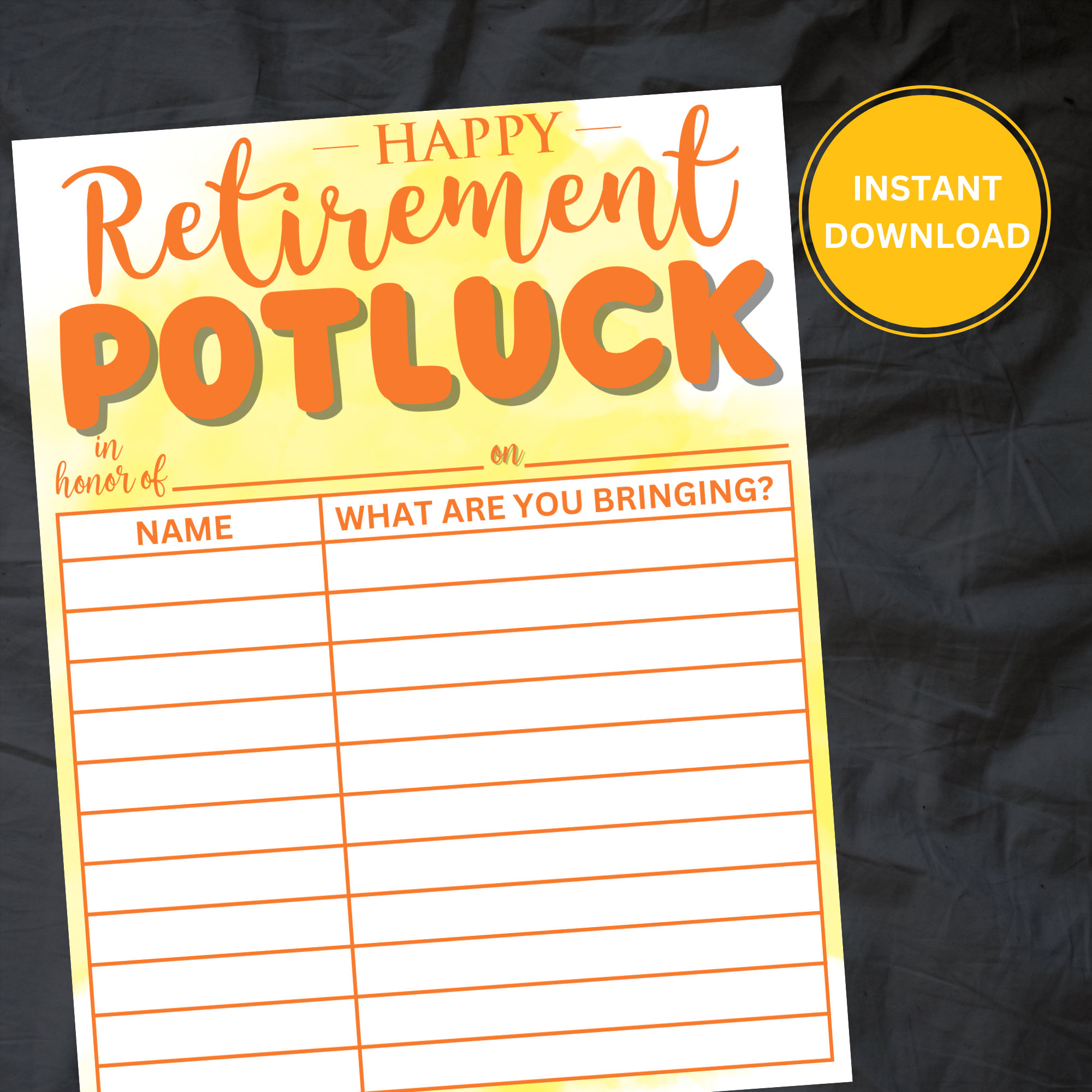 Downloadable Potluck Sign-up Sheet Office Potluck Retirement Party ...