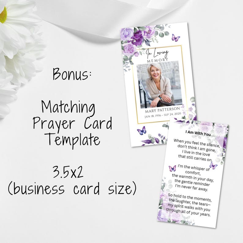 DIY Funeral Program Purple Butterflies Editable Memorial Template ...