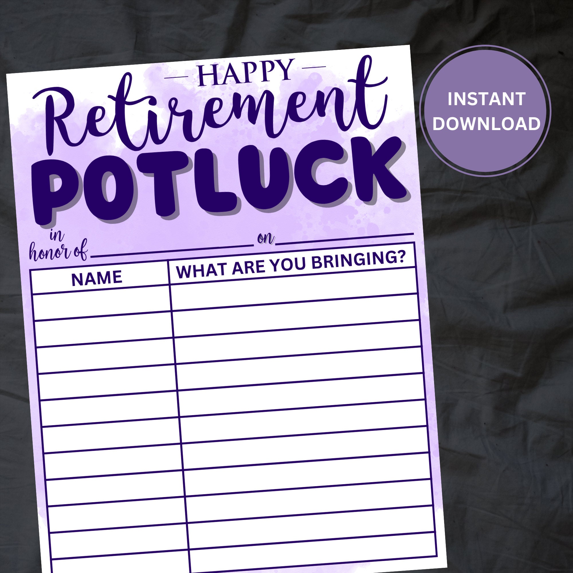 Downloadable Potluck Sign-up Sheet | Office Potluck | Retirement Party ...