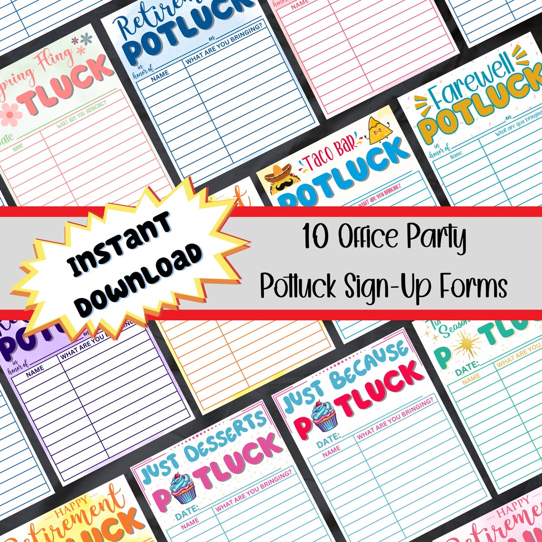Downloadable Potluck Sign-up Sheet | 10 Office Party Bundle | Potluck ...