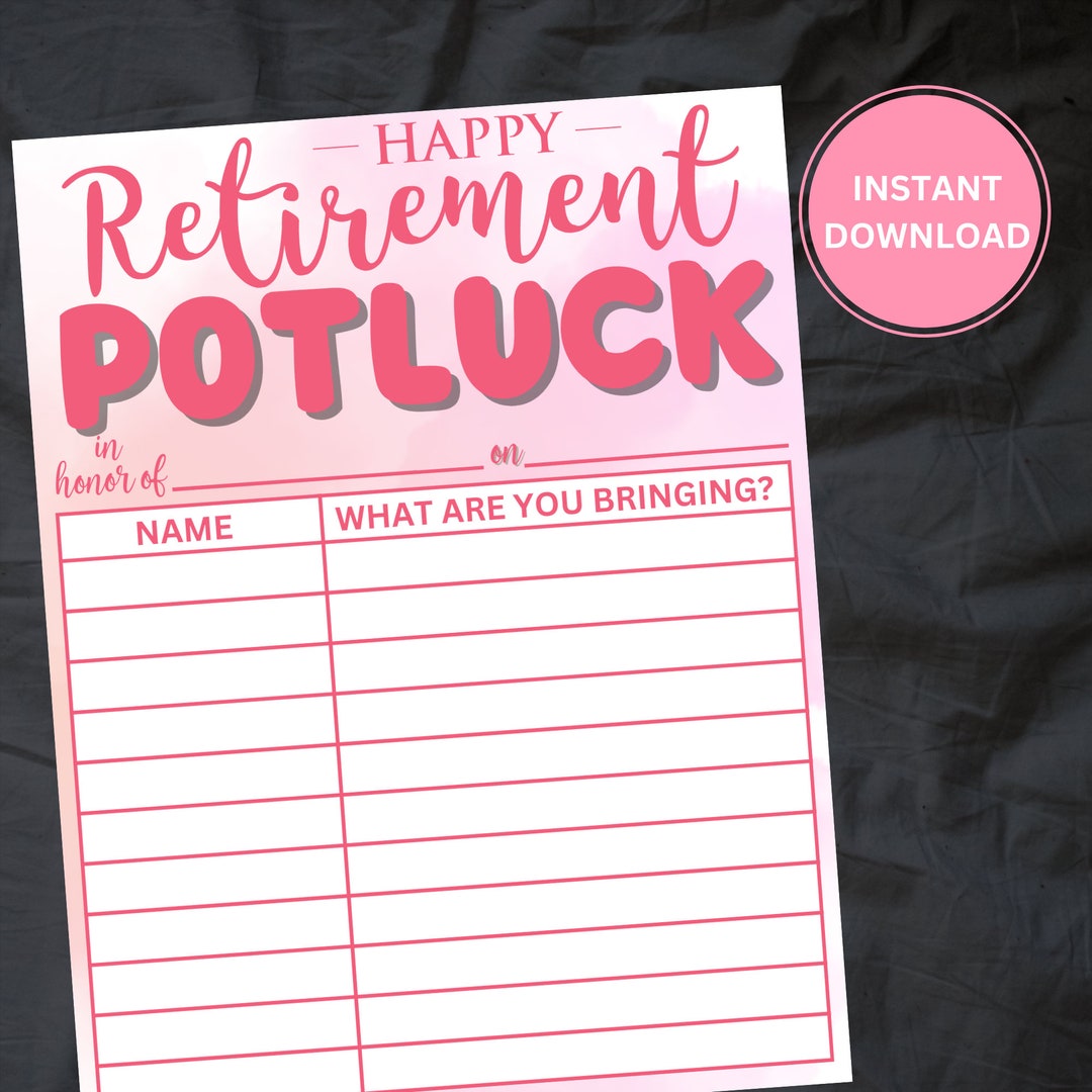 Downloadable Potluck Sign-up Sheet | Office Potluck | Retirement Party ...